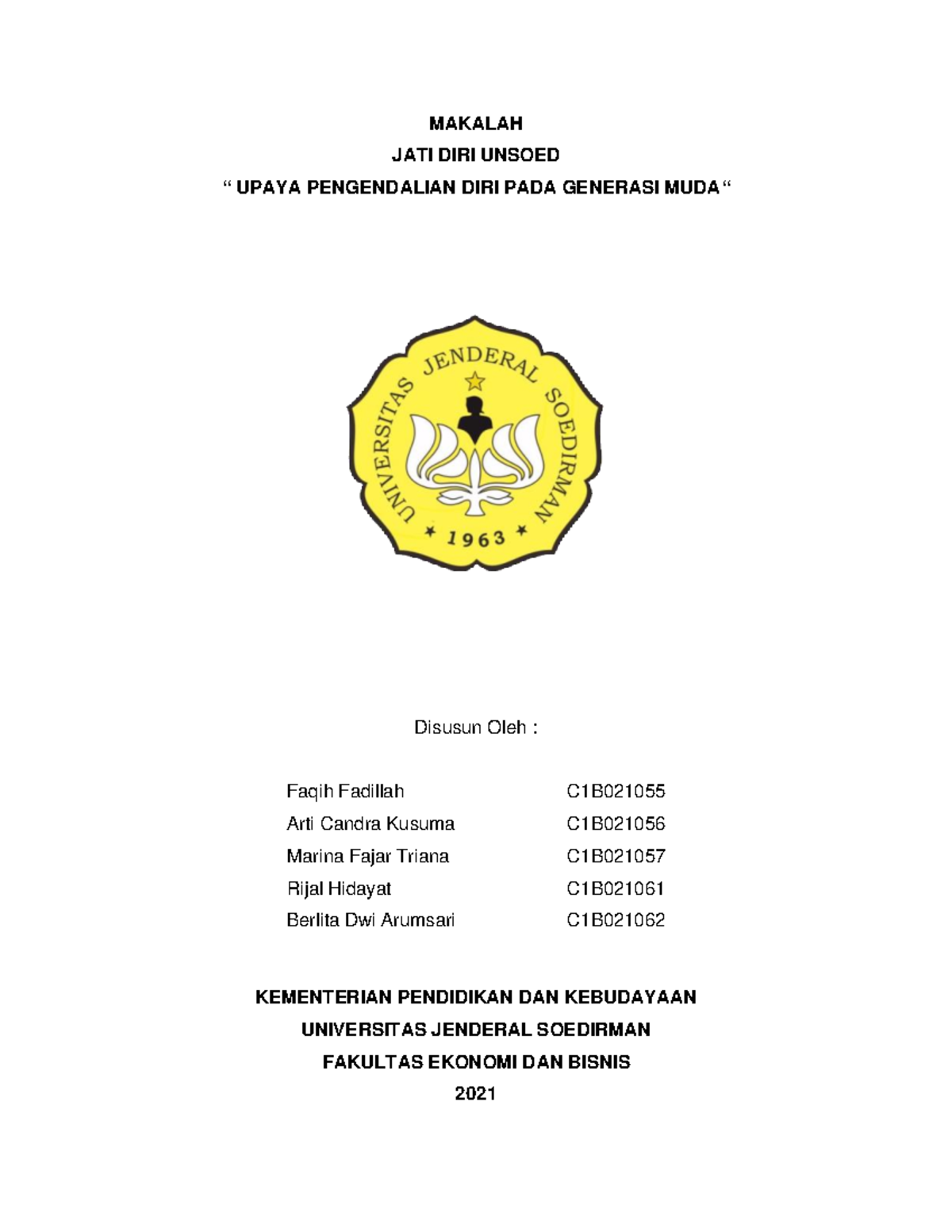 Upaya Pengendalian Diri bagi Generasi Muda - Makalah Jati Diri Unsoed ...