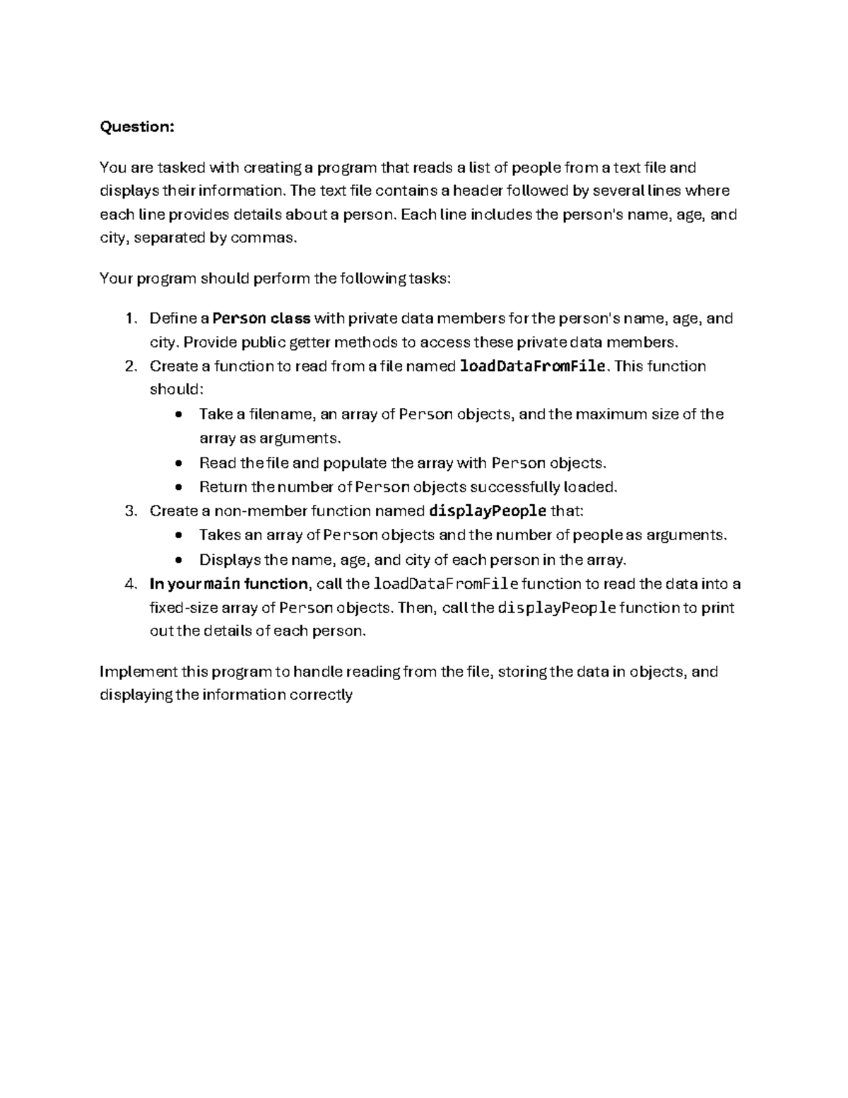 CS101: Final Exam - Person Class Implementation and File Handling - Studocu