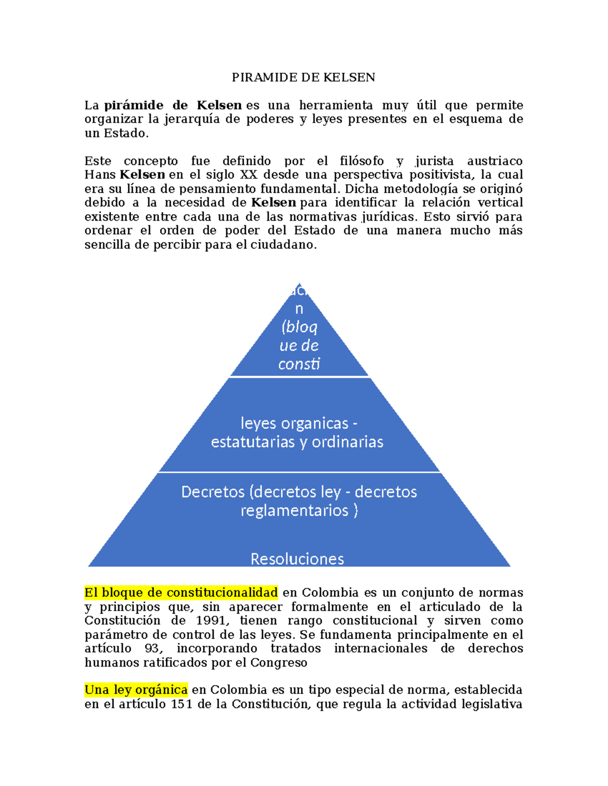 PIRAMIDE DE KELSEN: JERARQUÍA DE NORMAS Y PODERES EN COLOMBIA - Studocu