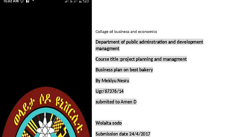 Business Plan for Best Bakery: Project Planning & Management (PPA 101 ...