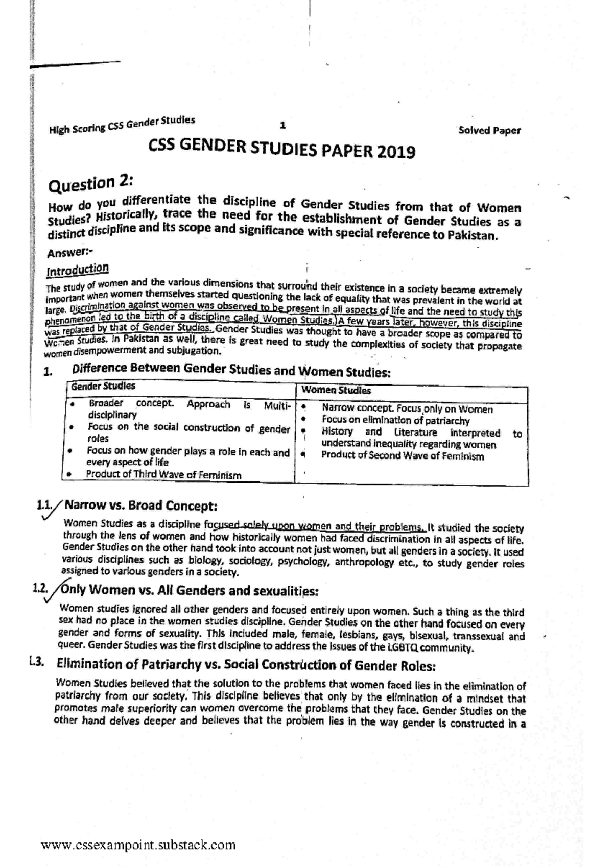 Gender Studies Solved Papers (2016-2019) Compilation for Exams - Studocu