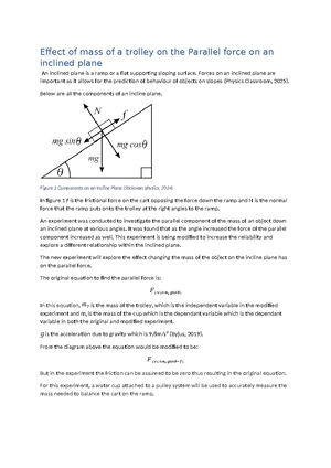 PHY IA2 Incline Plane Experiment: Mass vs. Parallel Force Analysis ...