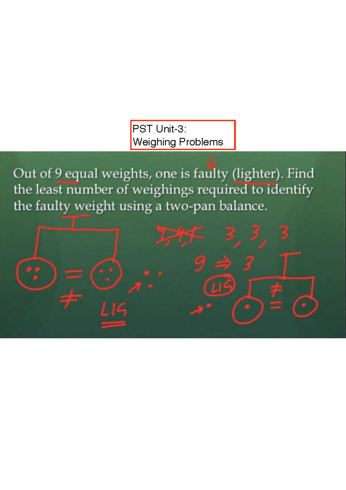 PST Unit-3 Weighing Problems: Identifying Faulty Weights - Studocu