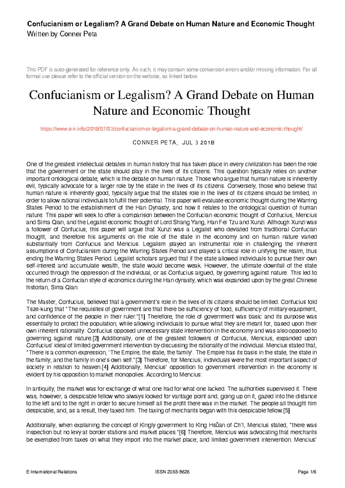 Confucianism vs. Legalism: A Debate on Human Nature & Economics - Studocu