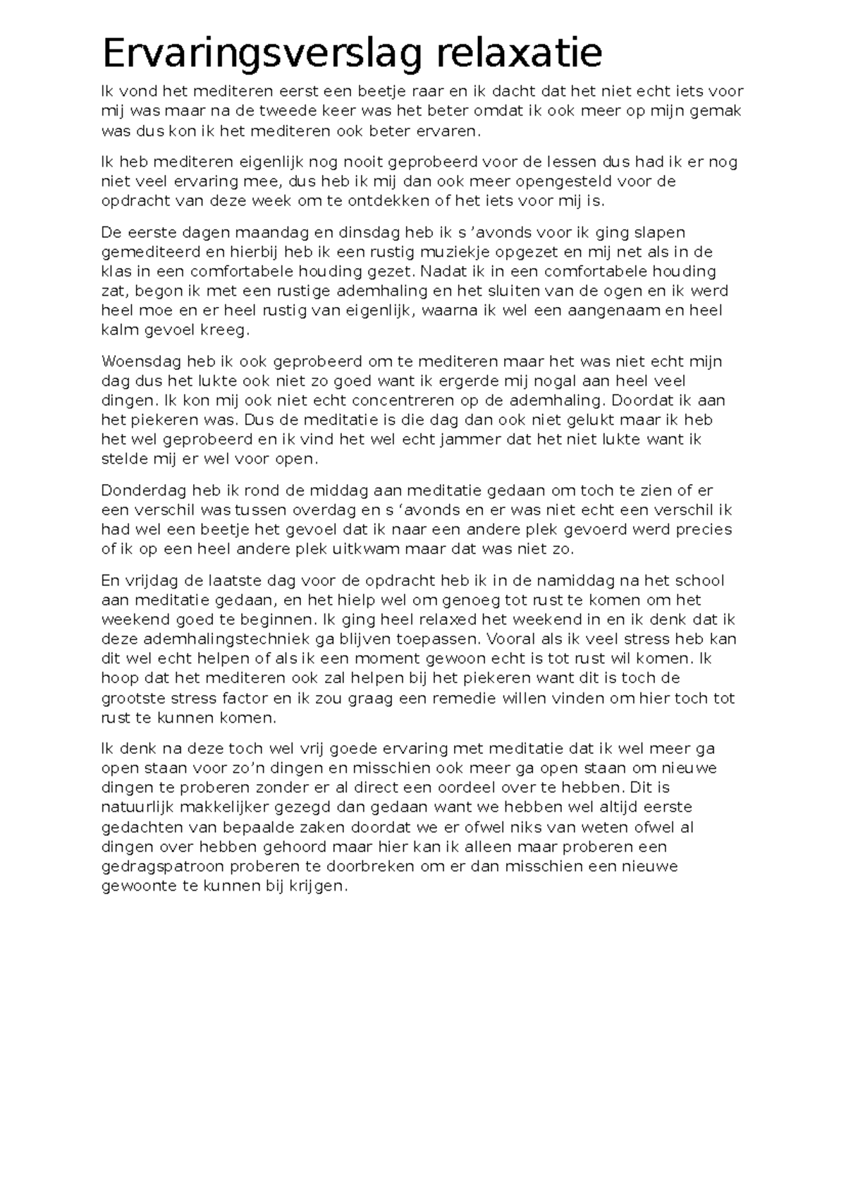 Ervaringsverslag Meditatie en Relaxatie: Persoonlijke Ontdekkingen ...