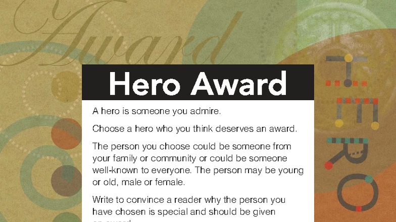 NAPLAN 2013 Final Test Writing Prompt: Hero Award for Year 3 - Studocu