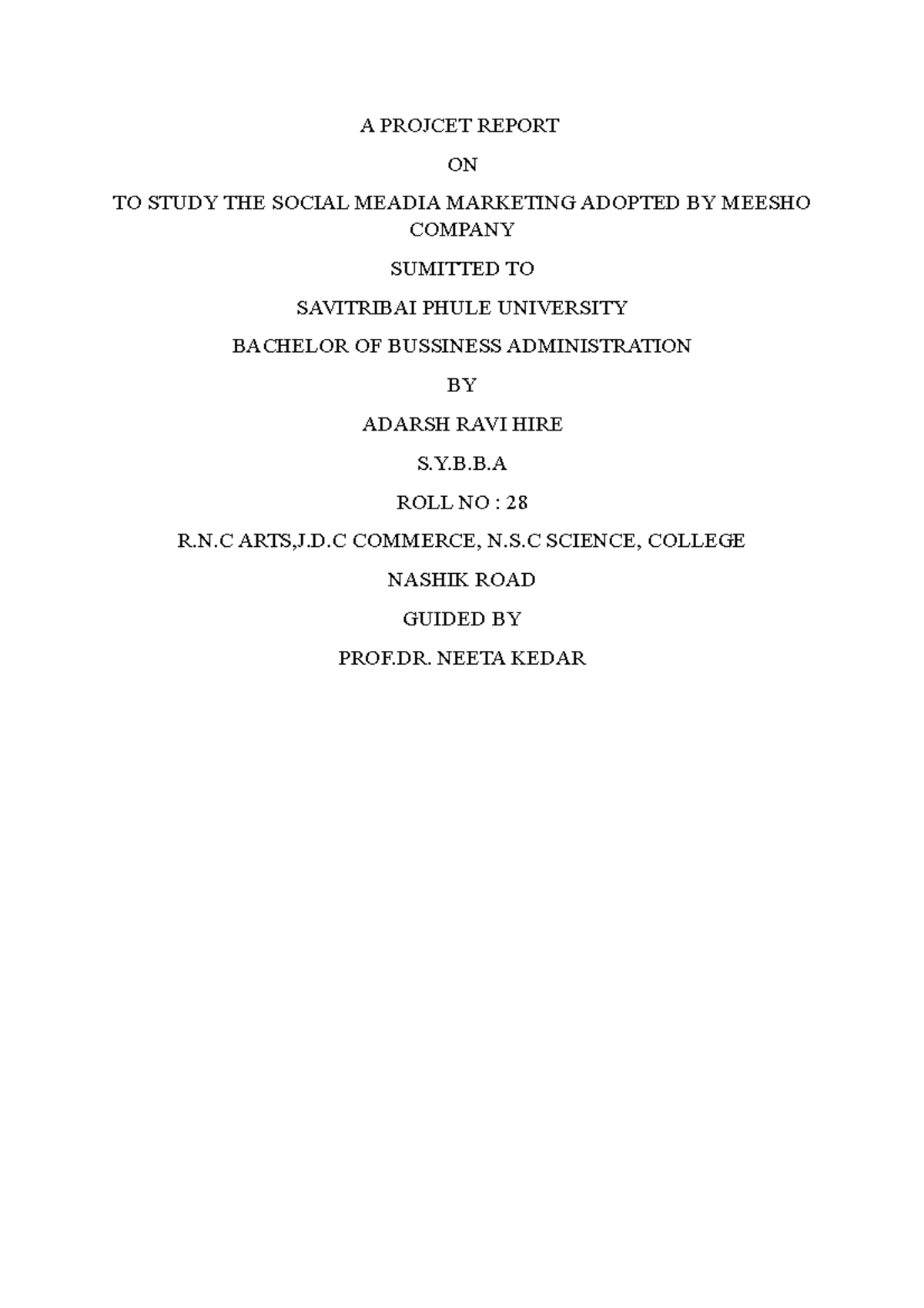 Meesho project-1 - Project - A PROJCET REPORT ON TO STUDY THE SOCIAL ...