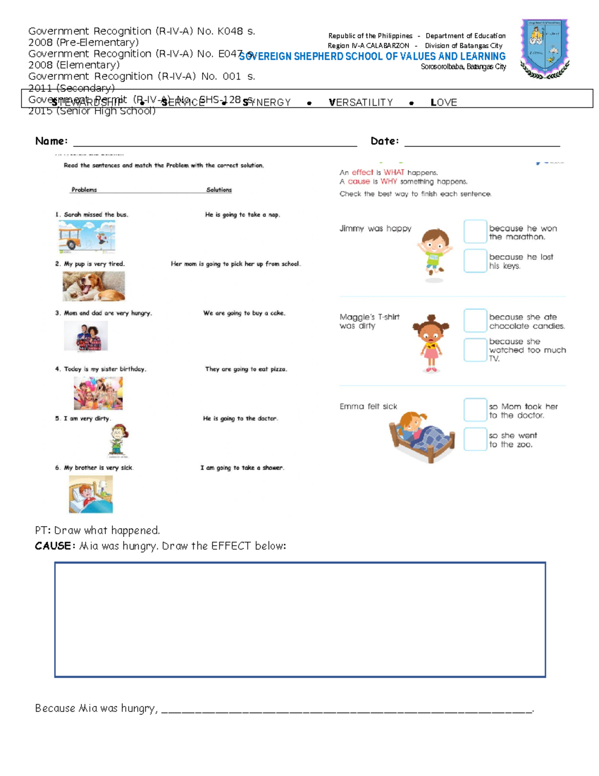 Cause and Effect Worksheet - Republic of the Philippines - Department ...