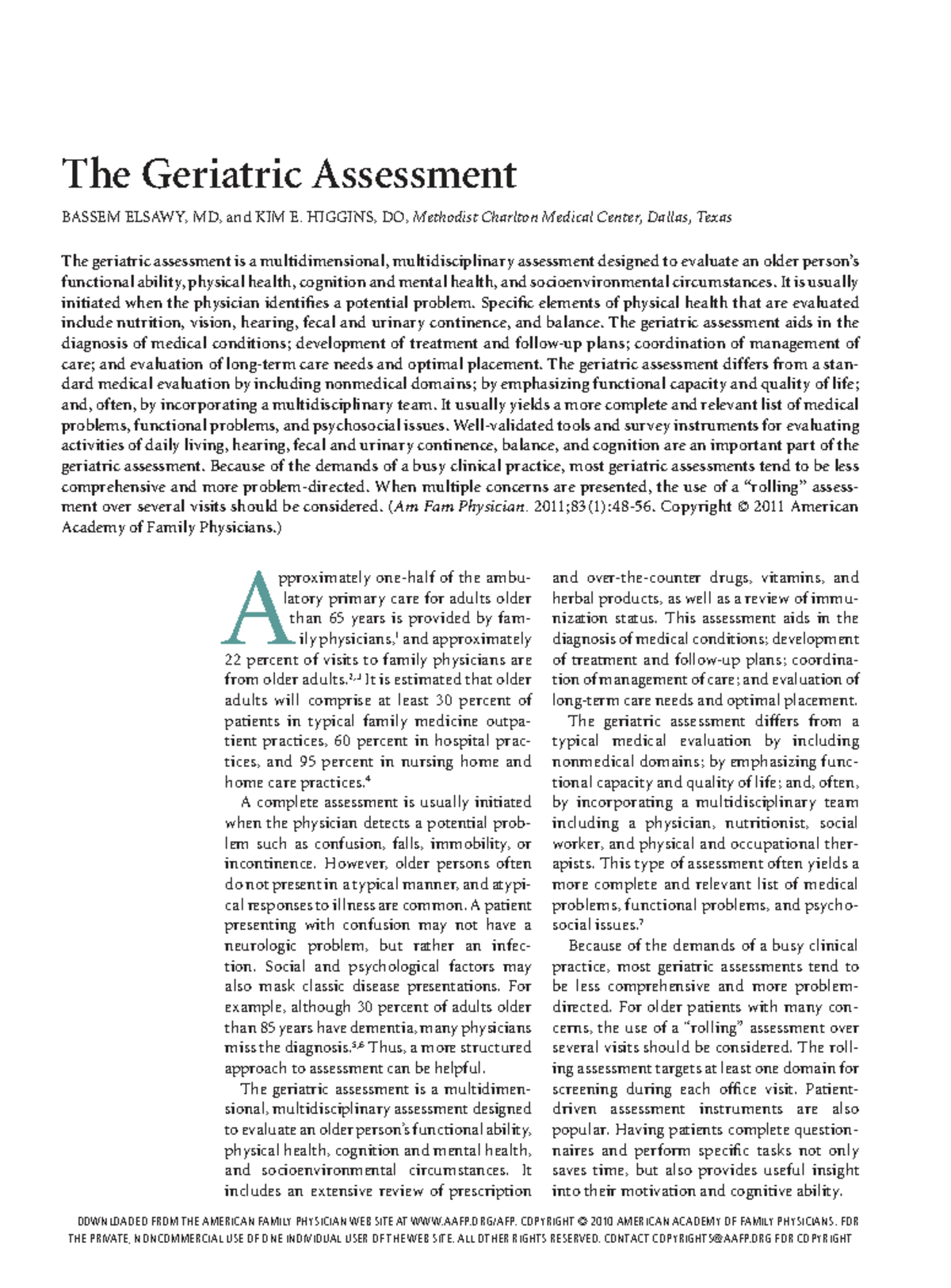 Geriatric Assessment: Key Insights and Recommendations for Practice ...