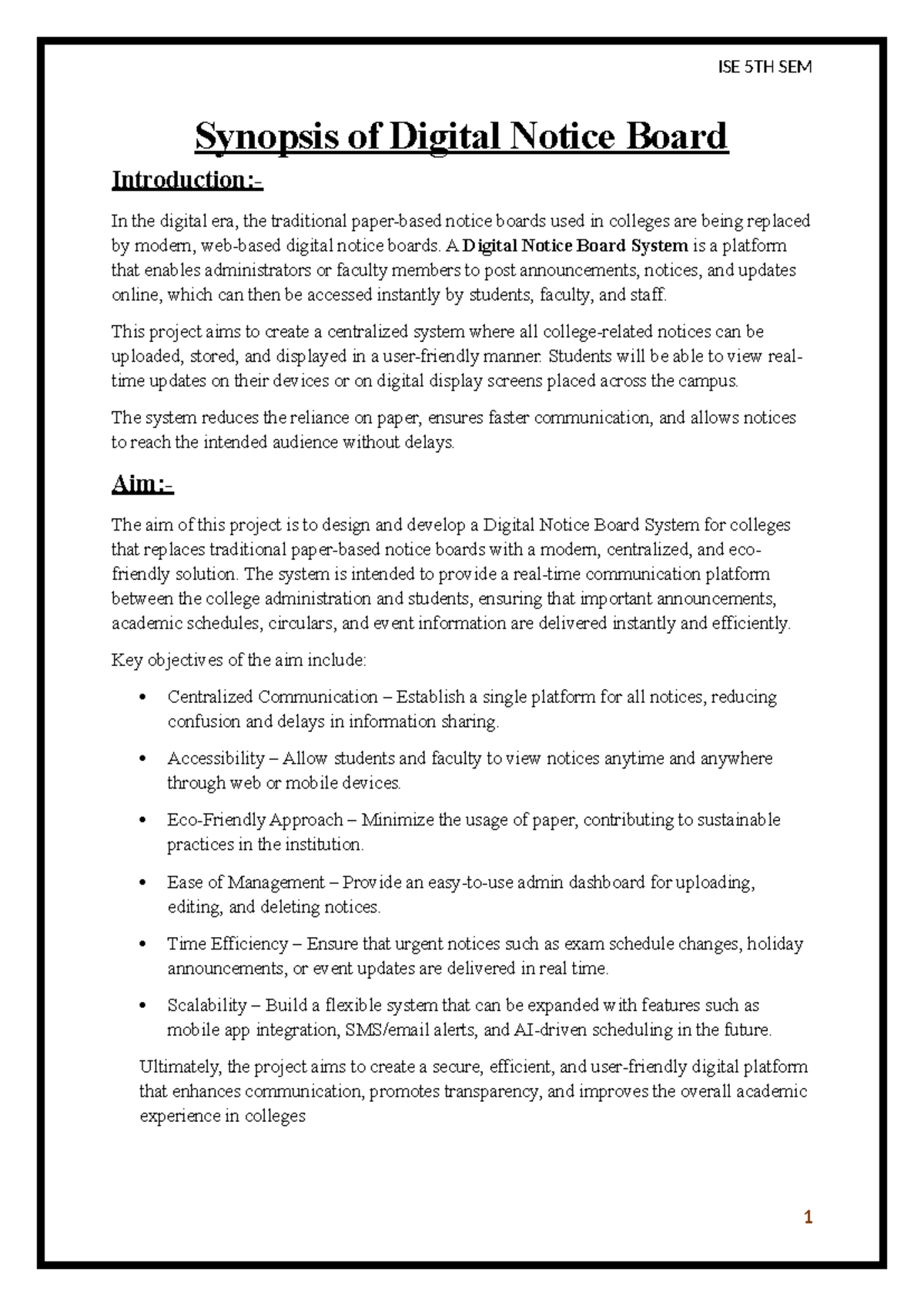 ISE 5TH SEM Digital Notice Board System: Project Synopsis and Overview ...