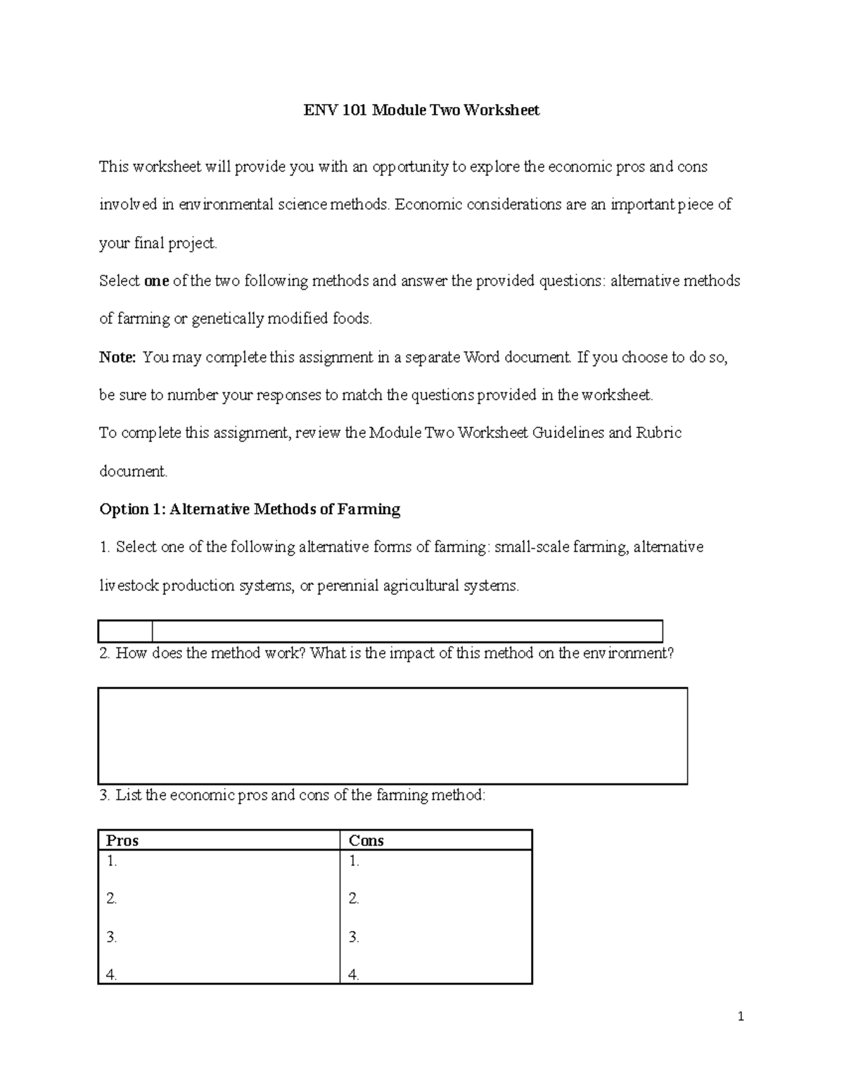 ENV 101 Module Two Worksheet: Exploring Farming Methods & GMOs - Studocu