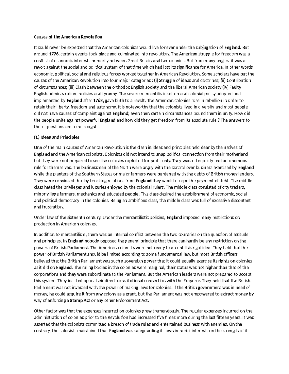 Causes of the American Revolution: A Comprehensive Analysis (HIST 101 ...