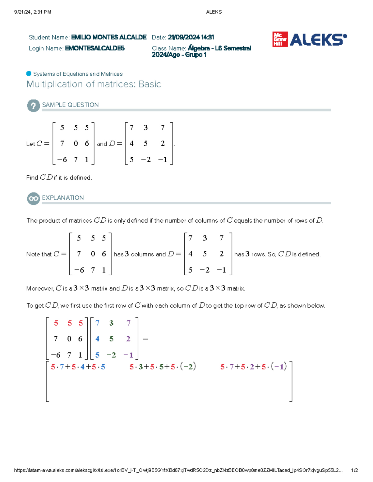 Álgebra L6: Matrices & Systems of Equations - Sample Questions - Studocu