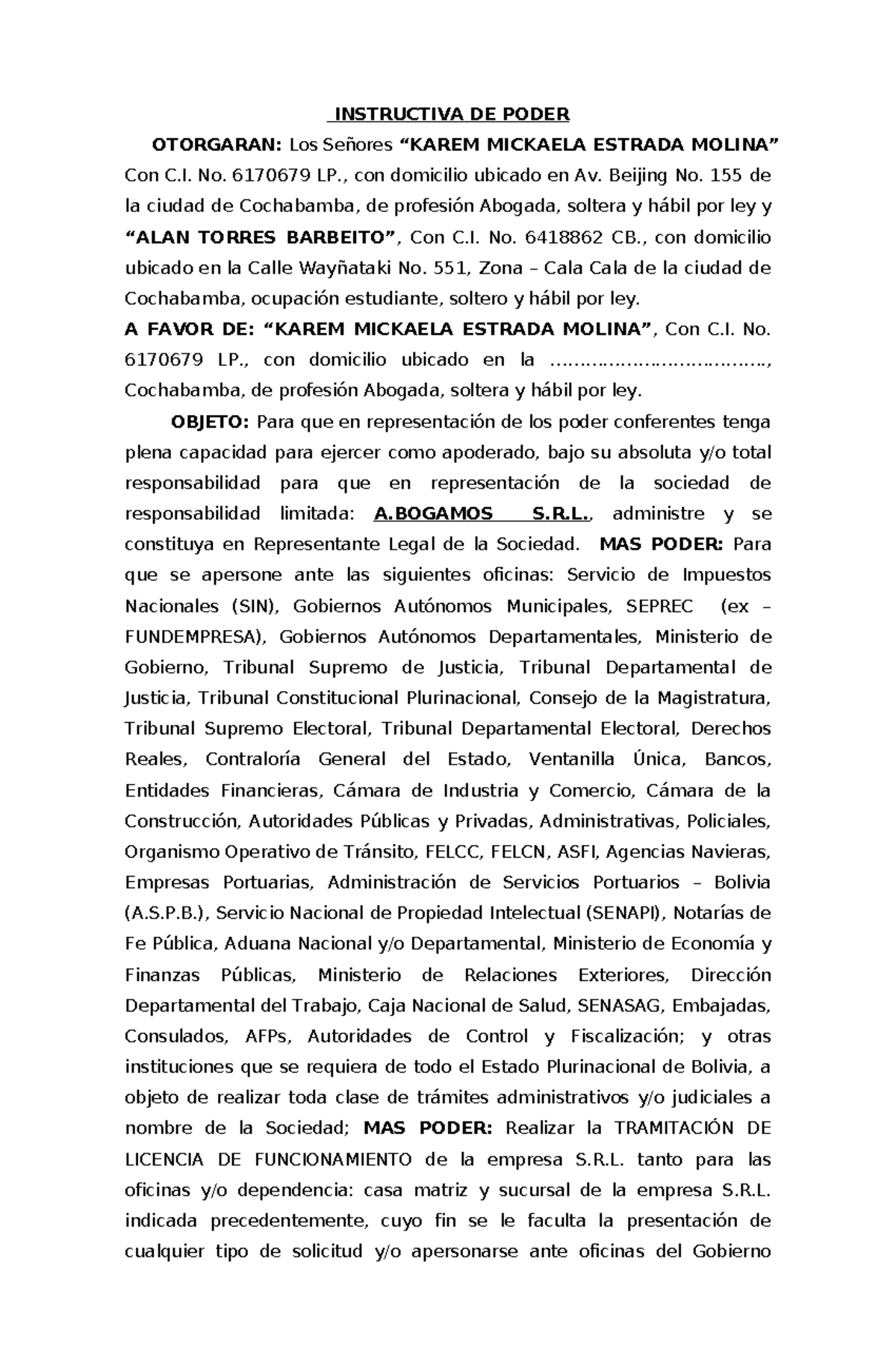 Poder Notarial para Representación Legal - Vidal & Medrano SRL - Studocu