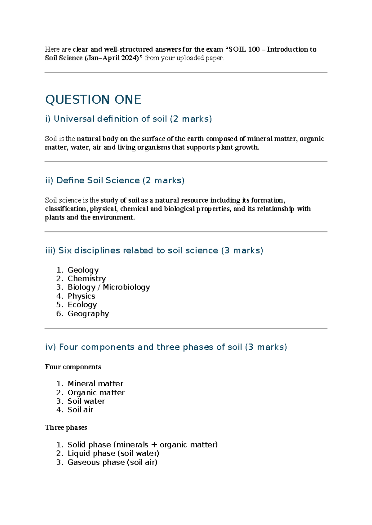 ASS 101 Final Exam Study Guide: Introduction to Soil Science - Studocu