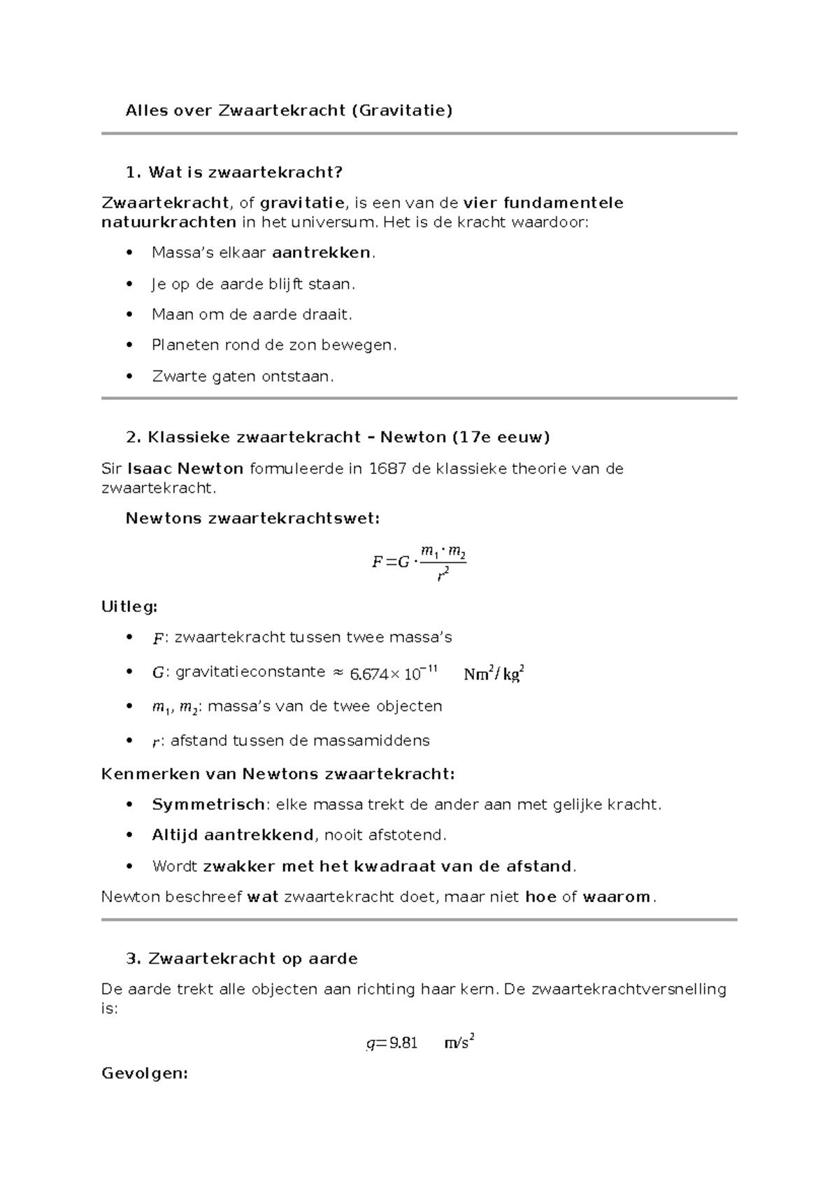 Natuurkunde aantekeningen: Zwaartekracht en Gravitatie - Studeersnel