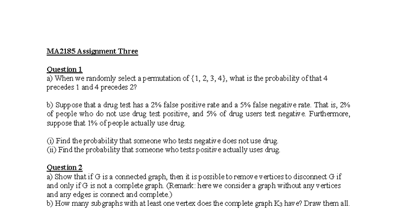 MA2185 2025 Fall Assignment Three: Probability & Graph Theory - Studocu