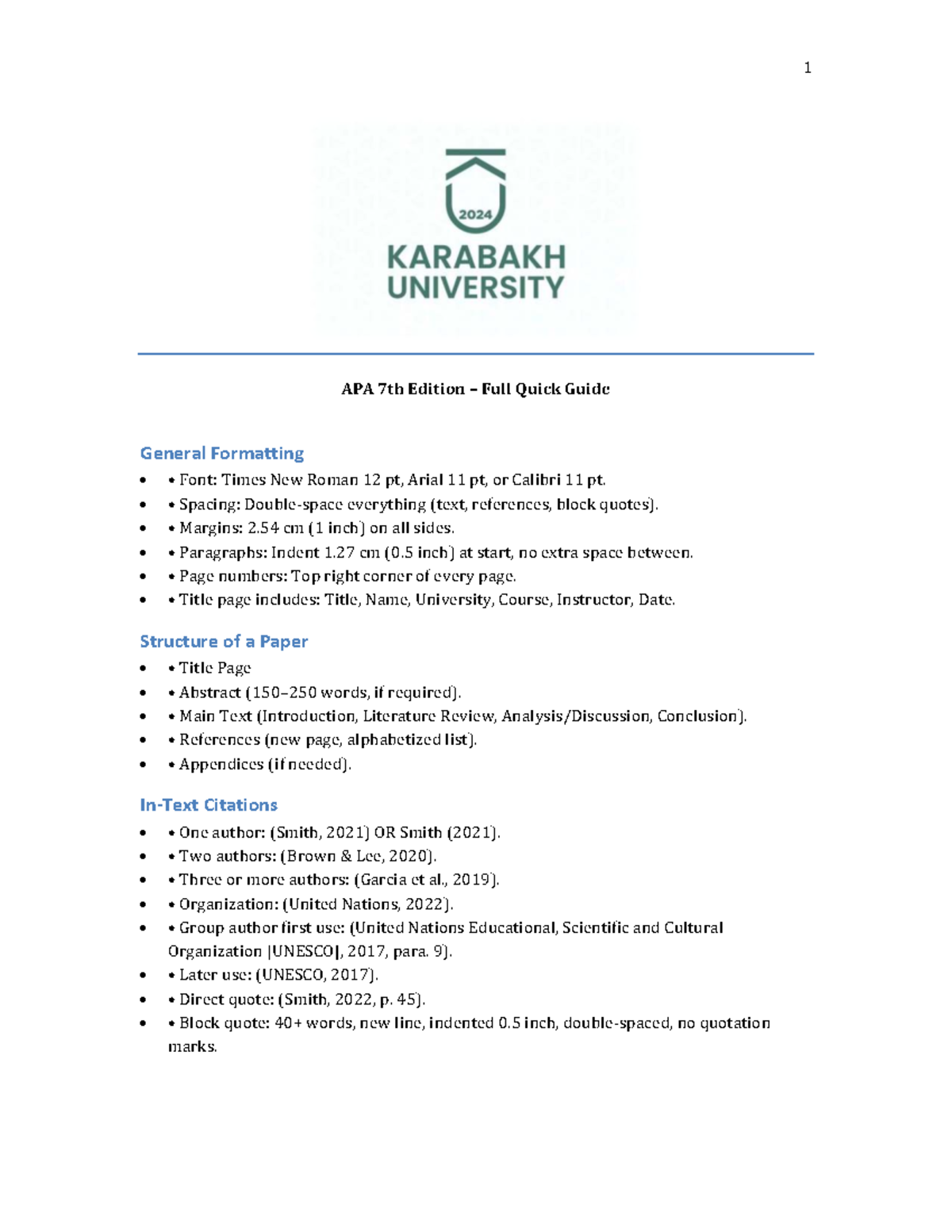 APA7 Full Quick Guide: General Formatting Essentials - Studocu