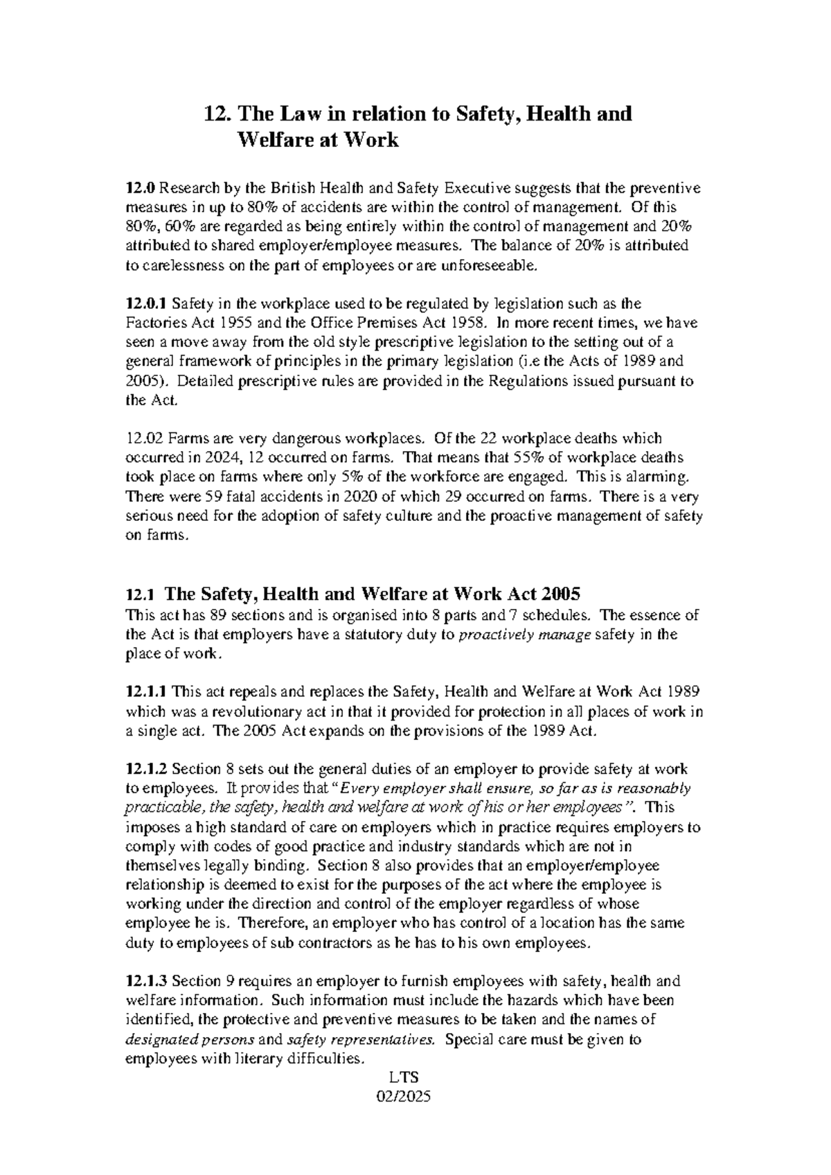 Safety, Health & Welfare at Work Act 2005: Overview & Key Regulations ...