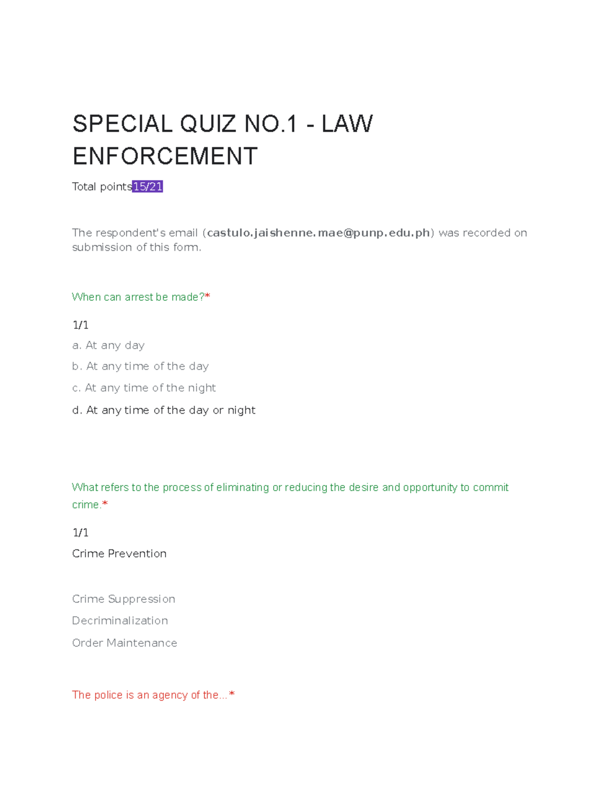 CLJ1 - Special Quiz No. 1 & 2 on Law Enforcement and Prosecution - Studocu