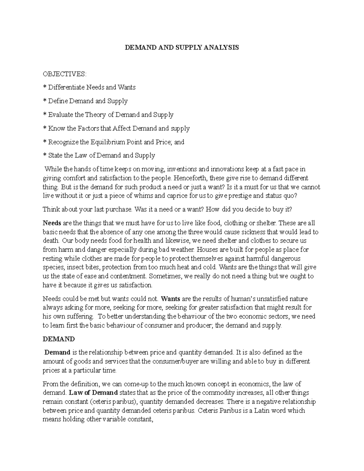 Demand and Supply Analysis: Understanding Needs, Wants, and Equilibrium ...