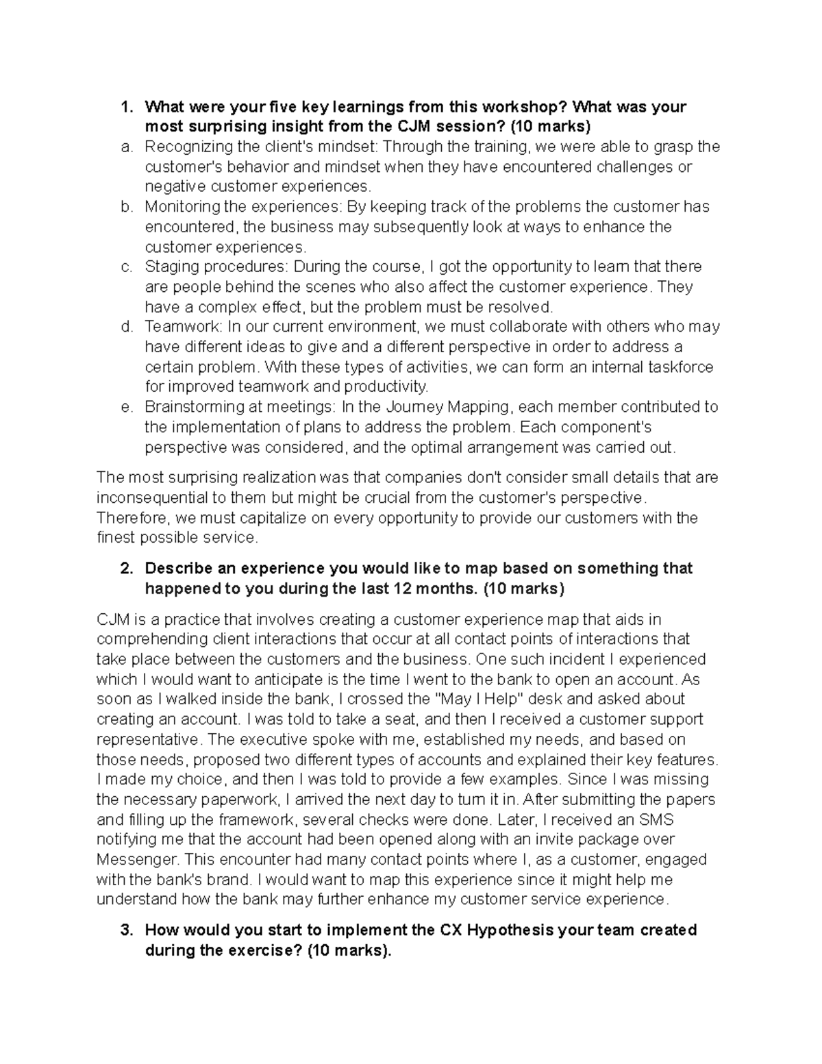 CJM Workshop Reflection: Key Insights and Personal Learnings - Studocu
