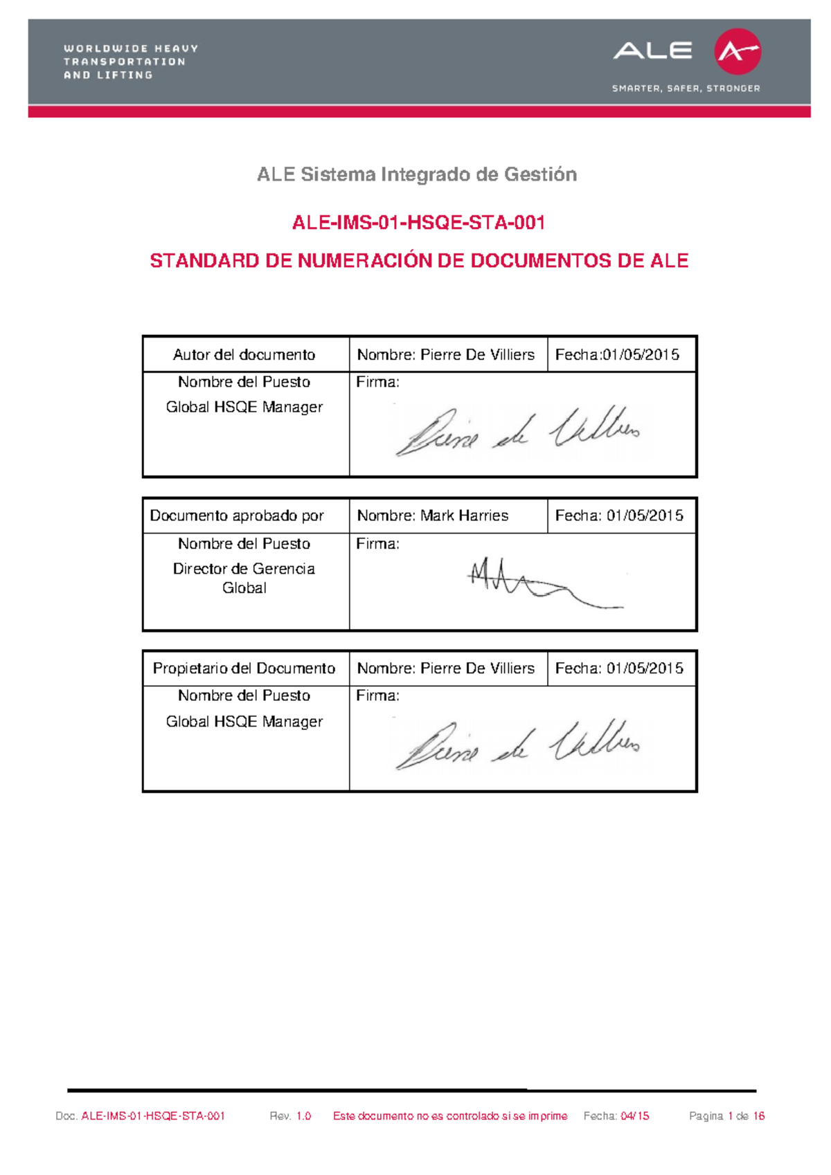 ALE-IMS-01-HSQE-STA-001 Standard Global de Numeracion de Documentos - listado documentos ...