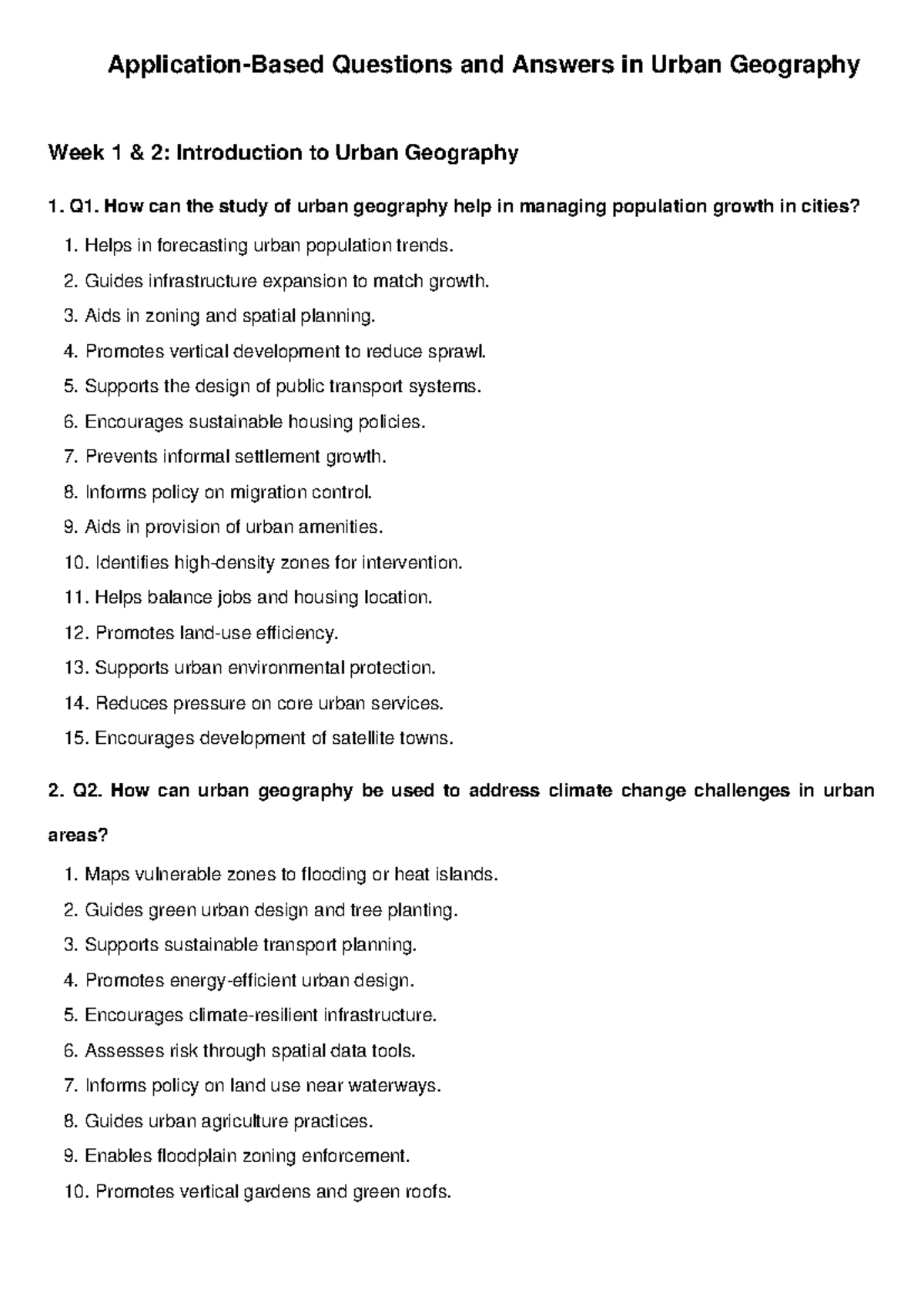 Urban Geography Application Questions: Week 1-4 Insights - Studocu