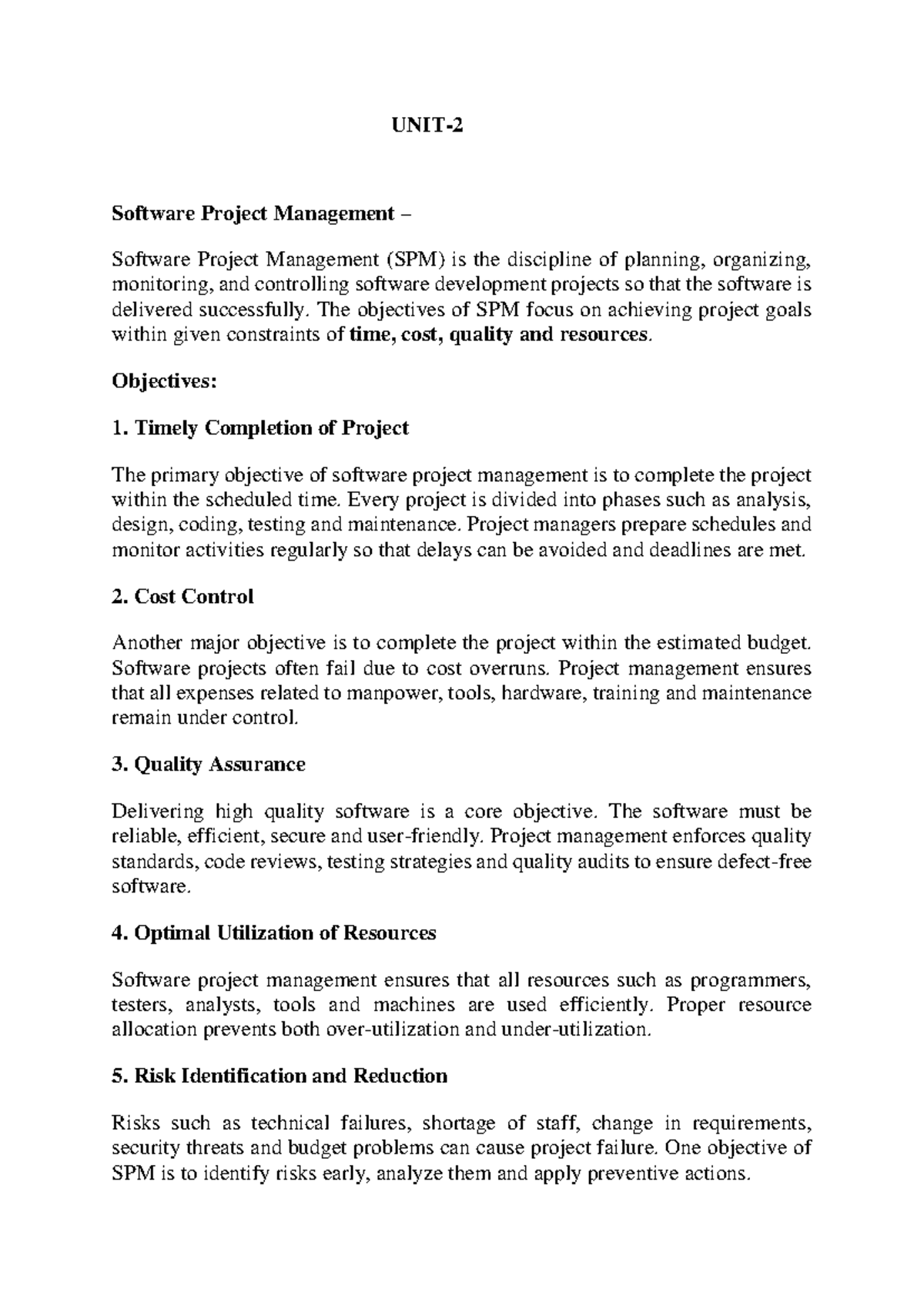 SE UNIT-2: Software Project Management Study Notes - Studocu