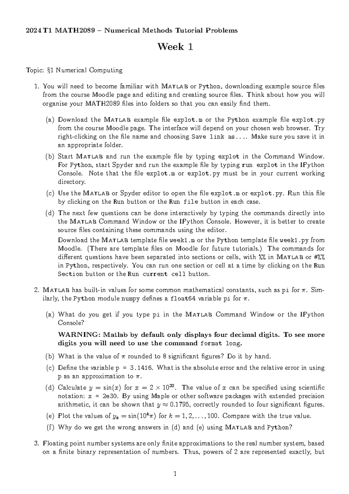 MATH2089 T1 Numerical Methods - Week 1 Tutorial Problems Guide - Studocu
