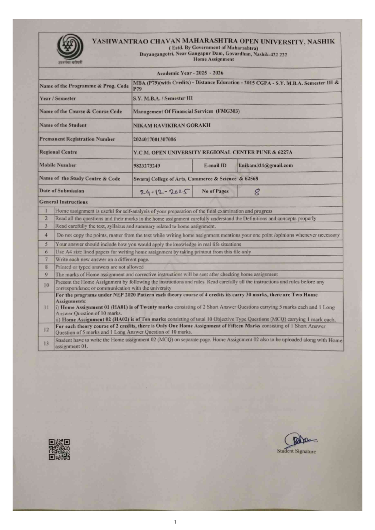 MBA (P79) Home Assignment: Management of Financial Services (FMG303 ...