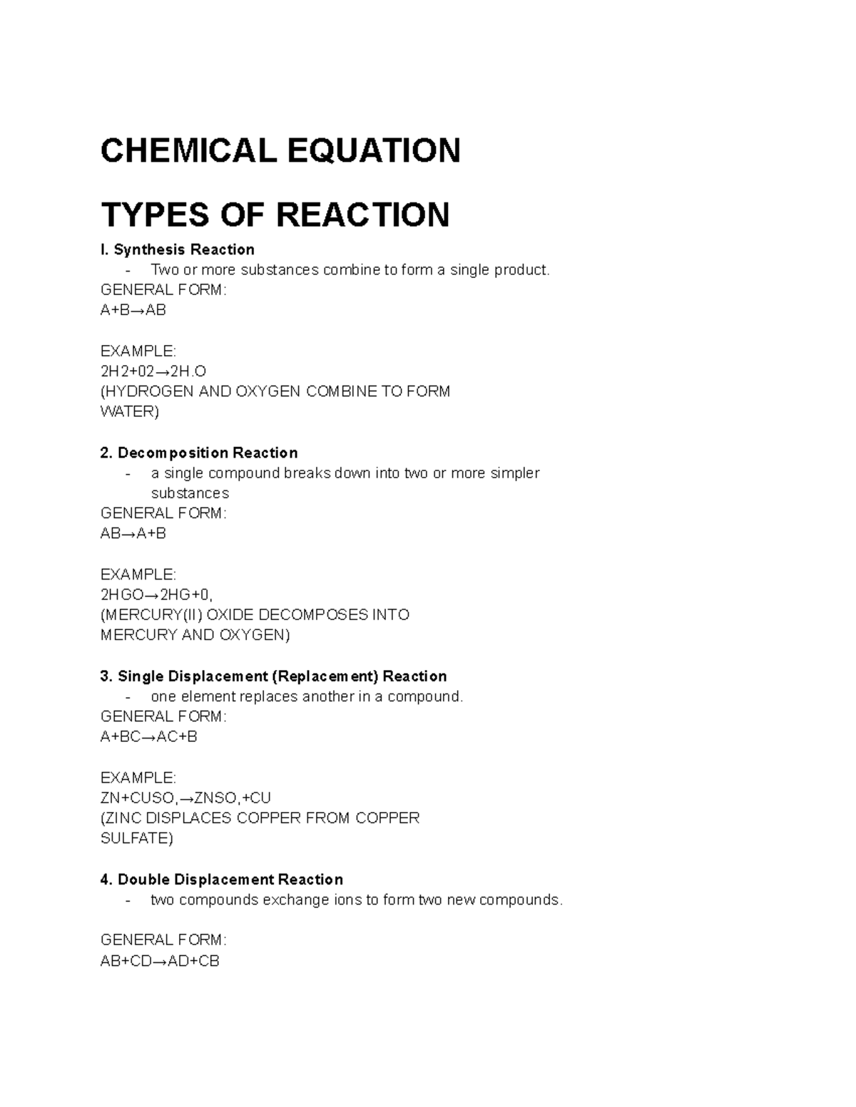 CHEM 101: Chemical Balancing & Reaction Types Overview - Studocu