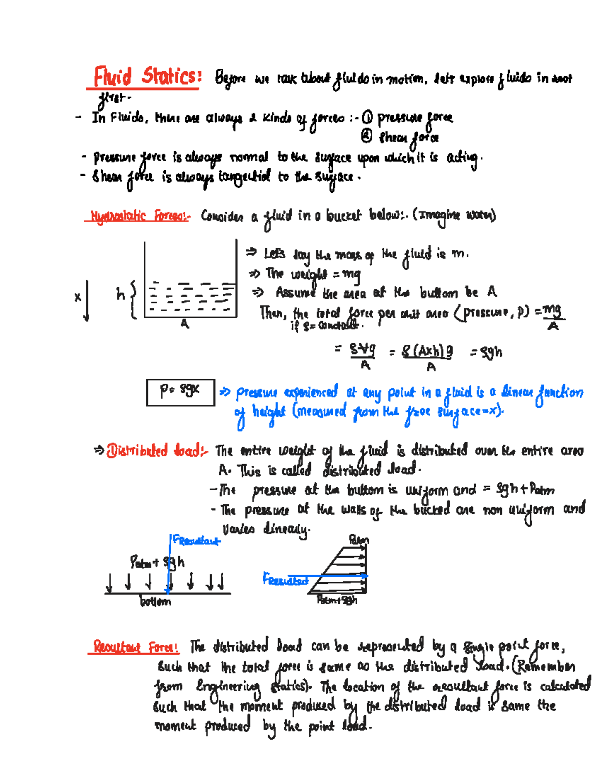 Fluid Statics: Understanding Pressure Forces and Shear Stress - Studocu