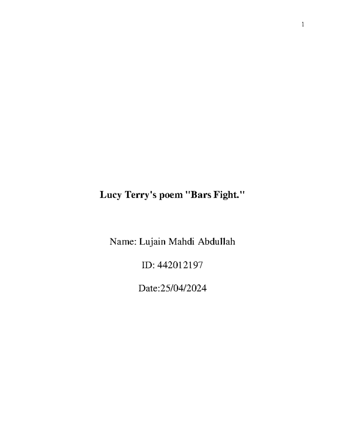 Analysis of Lucy Terry's Poem "Bars Fight" - Essay Notes - Studocu