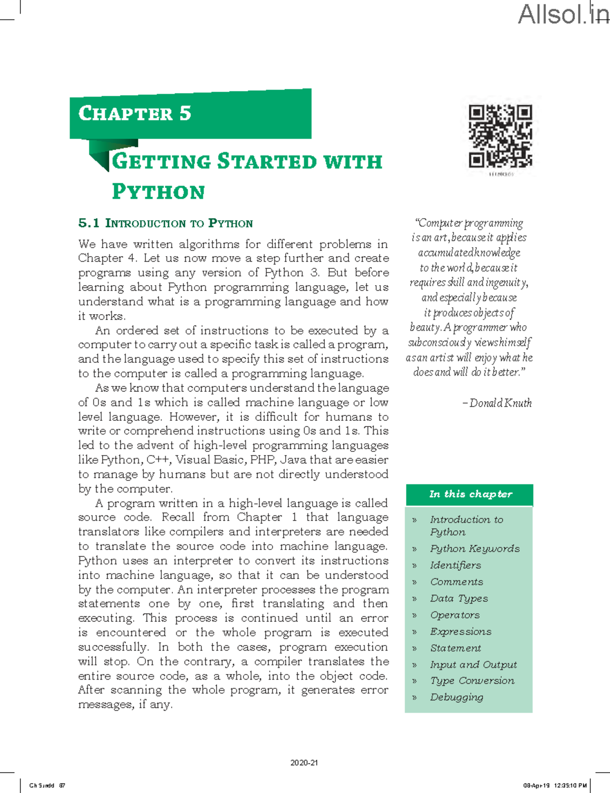 Getting Started with Python: Chapter 5 Overview (CS Class XI) - Studocu