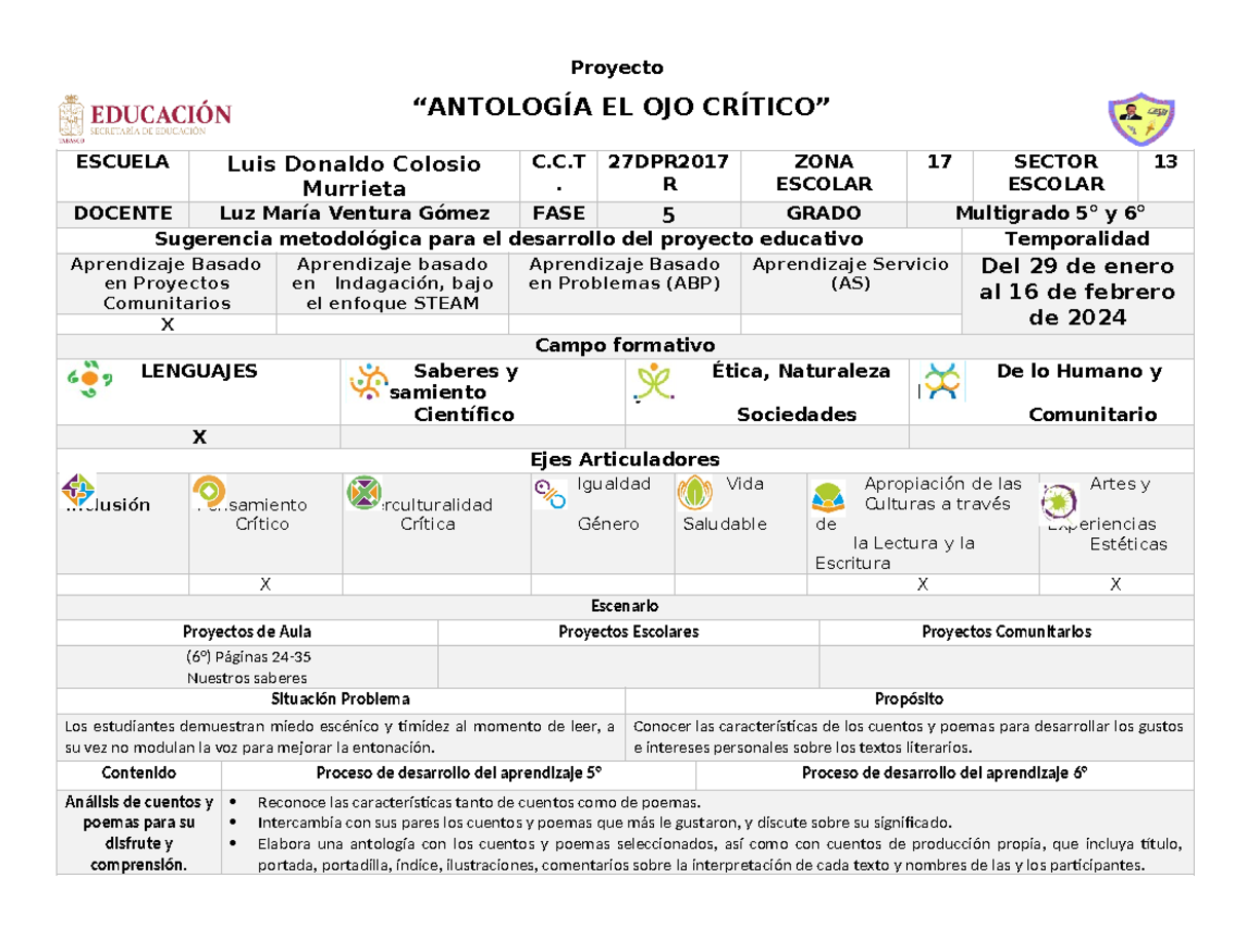 Proyecto Antologia EL OJO Critico - Proyecto “ANTOLOGÍA EL OJO CRÍTICO ...