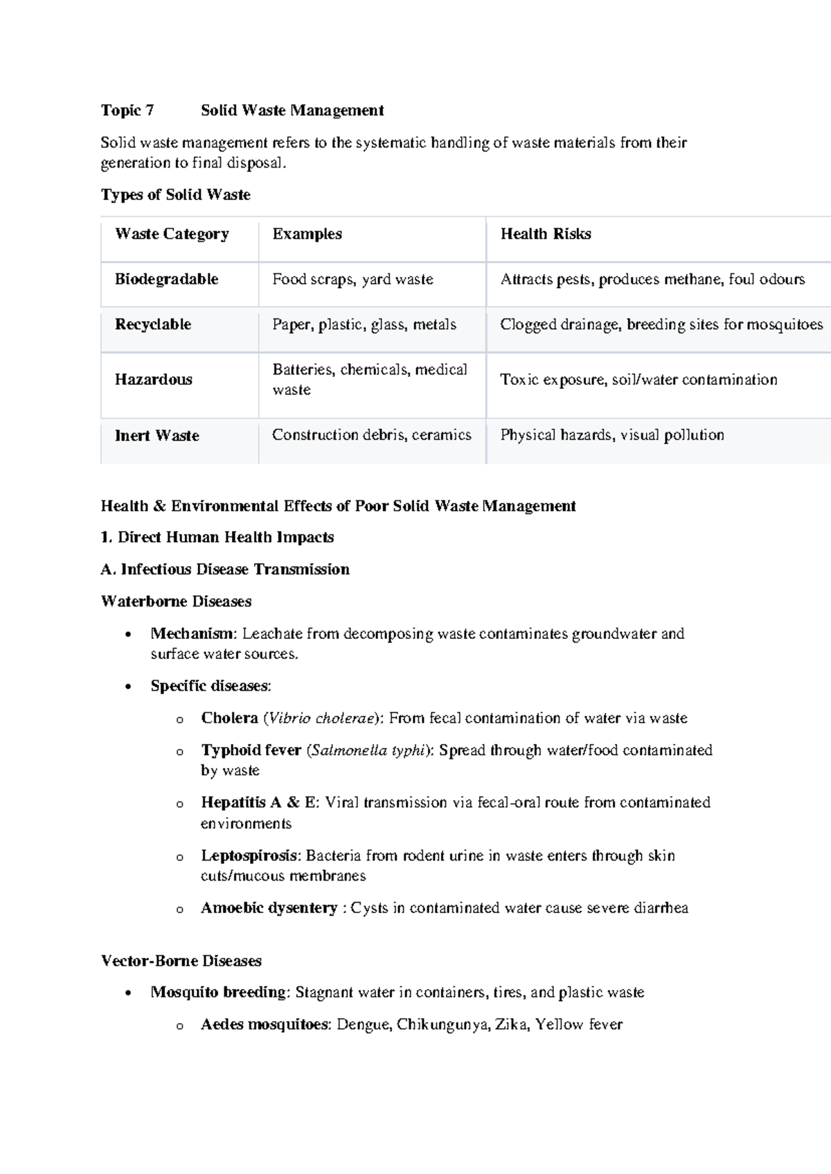 Topic 7: Solid Waste Management - Health Risks and Environmental ...