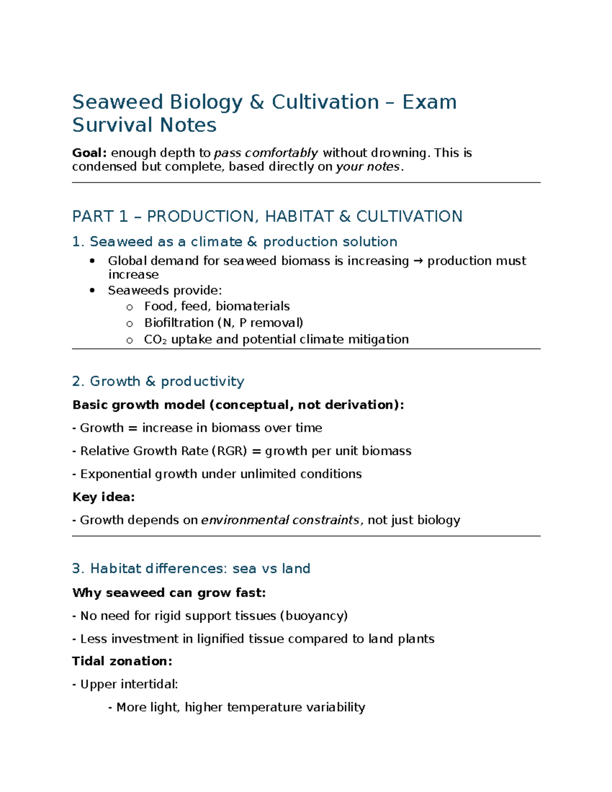 Seaweed Biology & Cultivation (BIO 101) – Exam Survival Notes - Studeersnel