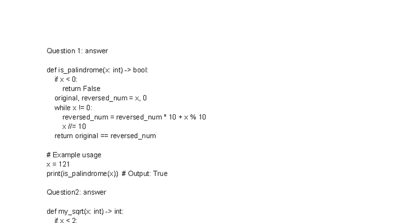 Assessment 5 Answers: Palindrome, Sqrt, and Search Functions - Studocu