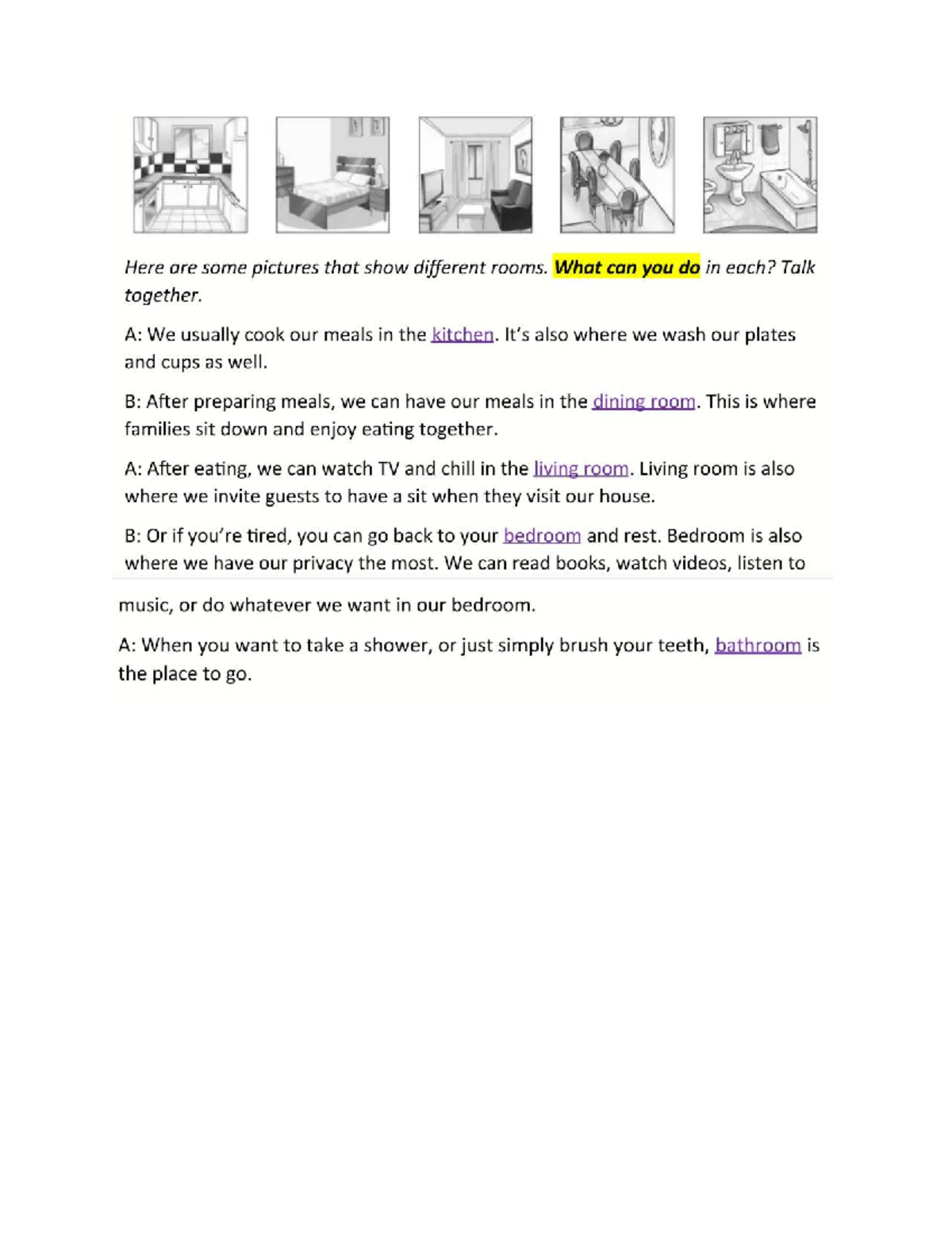 KET Speaking: Exploring Different Rooms and Their Uses - Studocu