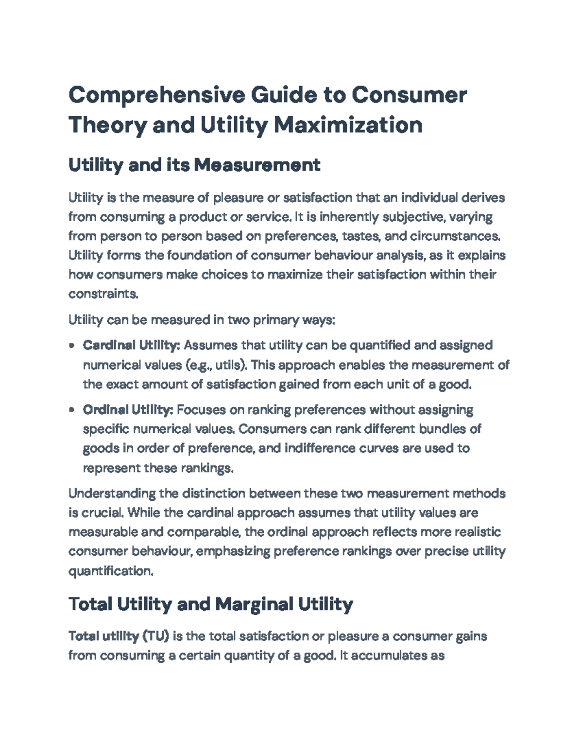 Comprehensive Study on Consumer Utility Maximization (ECO 101) - Studocu