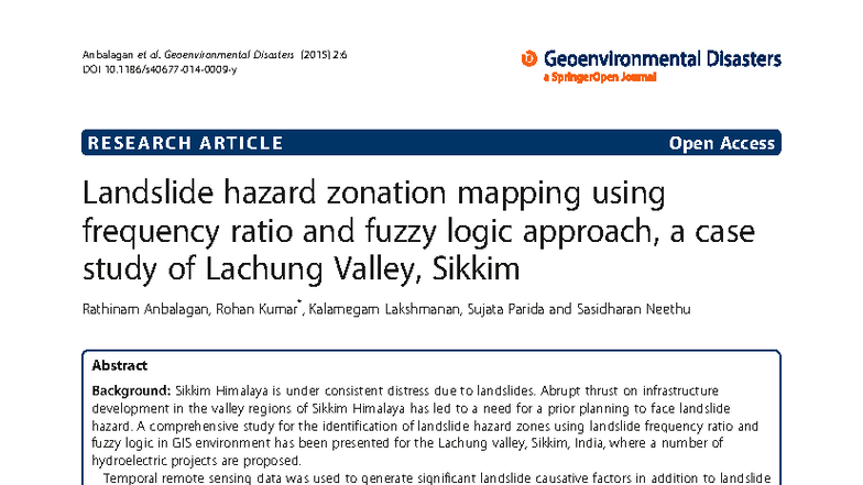 Landslide Hazard Zonation Mapping in Lachung Valley, Sikkim (2015 ...