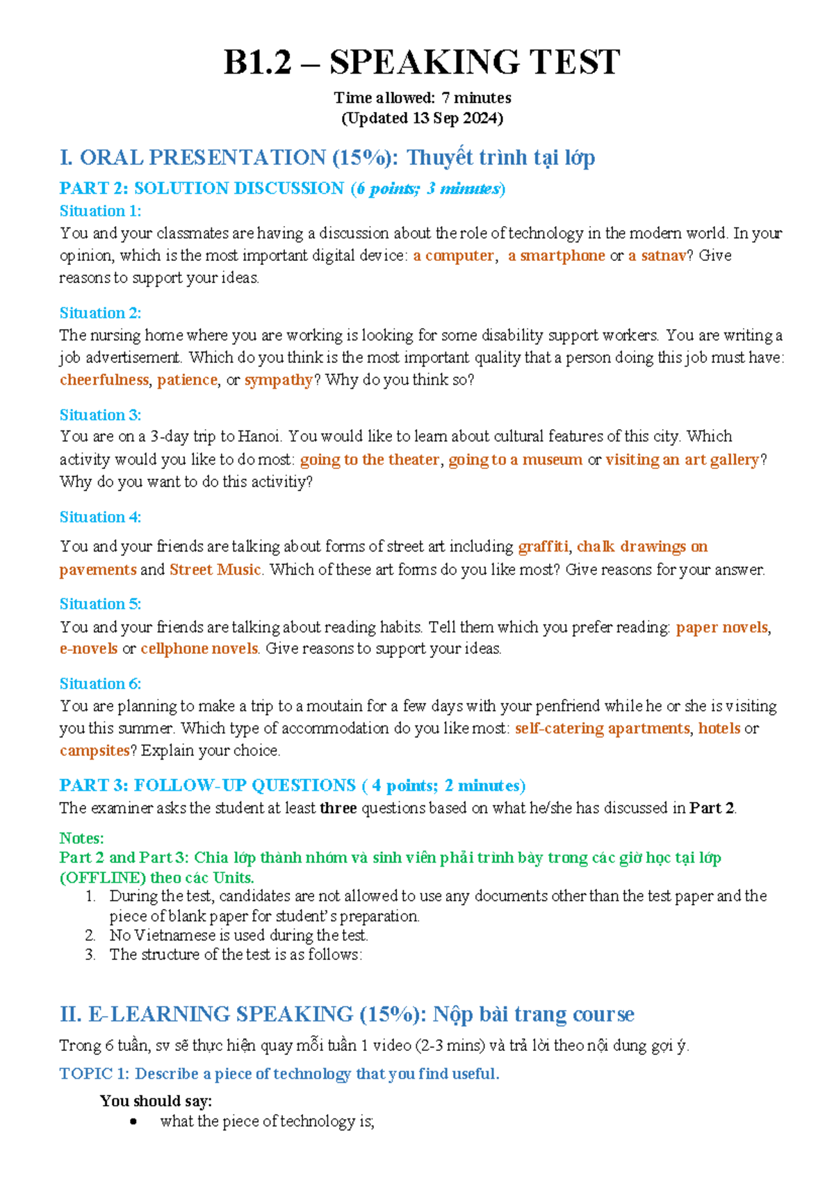 B1.2 SPEAKING TEST: Oral Presentation & Discussion Guide - Studocu