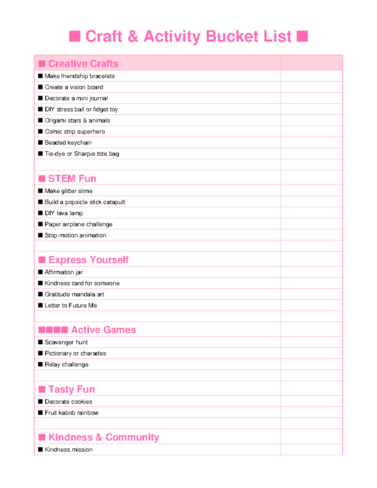 Craft activity bucket list cute - n Craft & Activity Bucket List n n ...