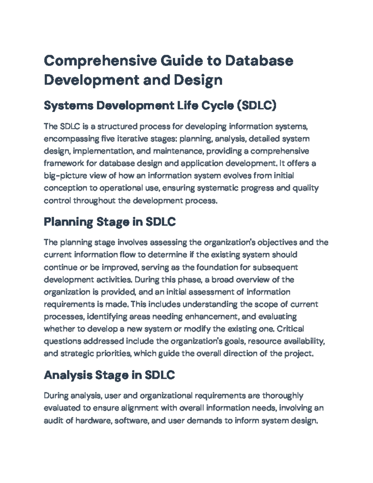 Comprehensive Guide to Database Development & Design (SDLC) - Studocu