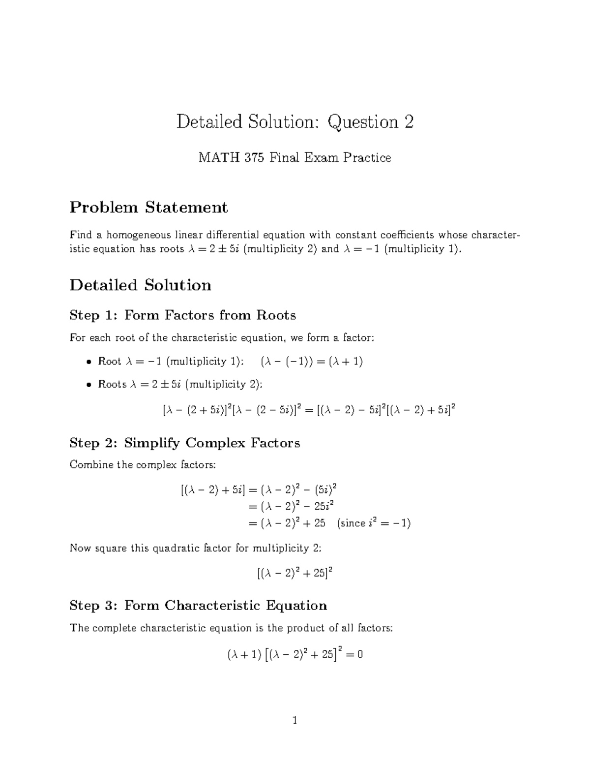 MATH 375 Final Exam: Homogeneous Linear DE Solution for Q2 - Studocu