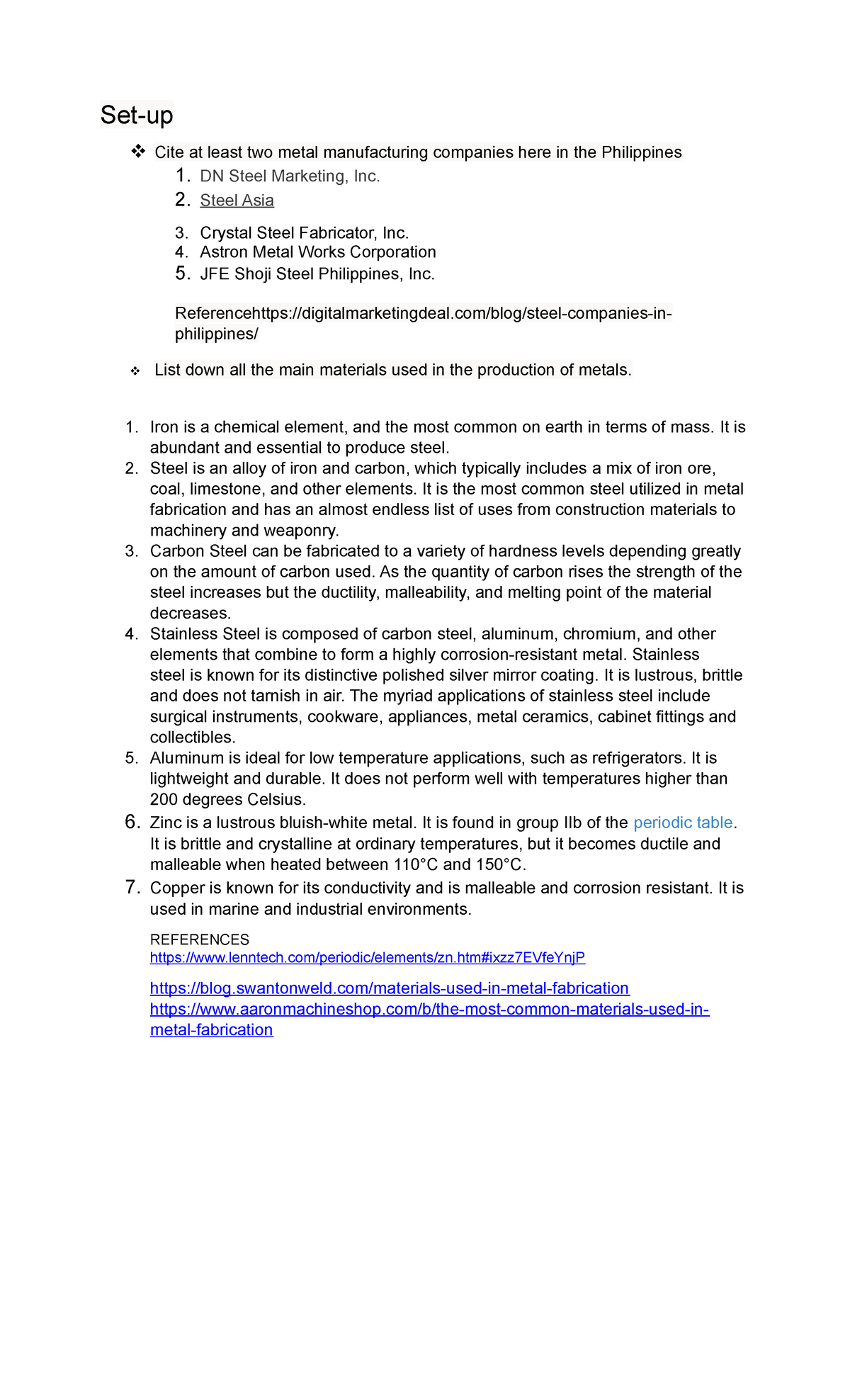 Chapter 2 - xxcccc - Set-up Cite at least two metal manufacturing ...