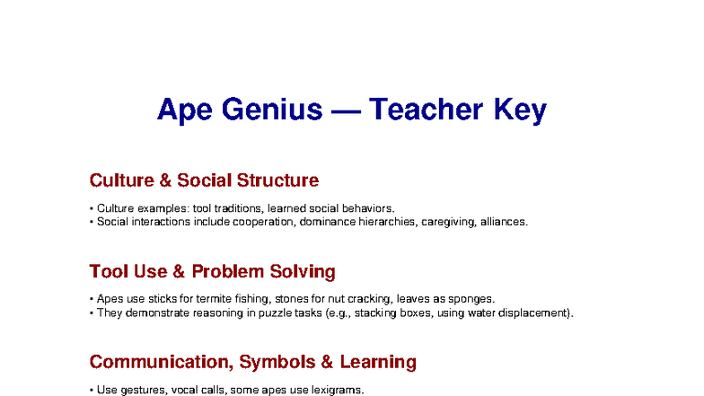 Ape Genius Guided Notes Teacher Key: Culture & Social Structure - Studocu