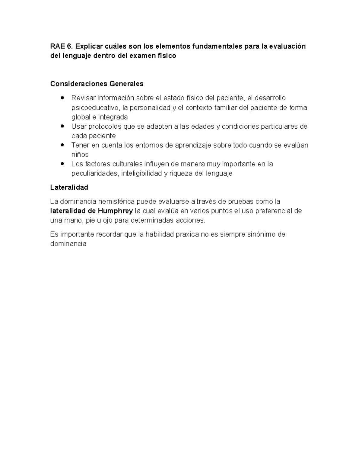 Elementos Clave para la Evaluación del Lenguaje en Examen Físico RAE 6 ...