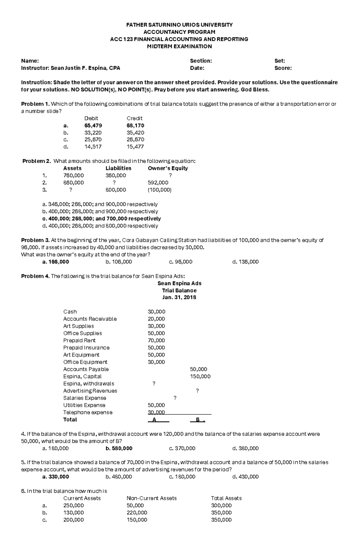 ACC 123 Financial Accounting & Reporting Midterm Exam Guide - Studocu